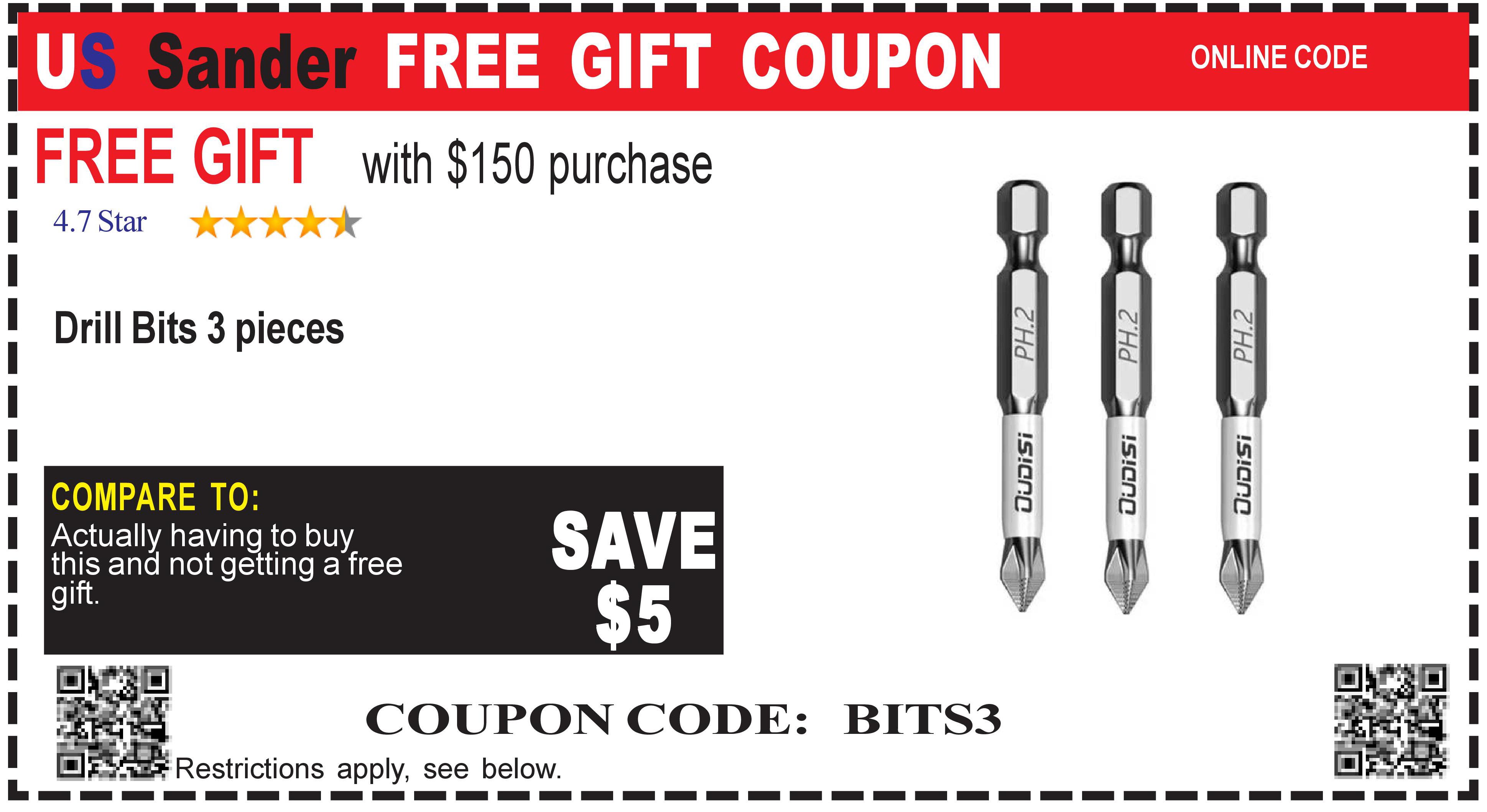 Coupons for Free gifts at US Sander