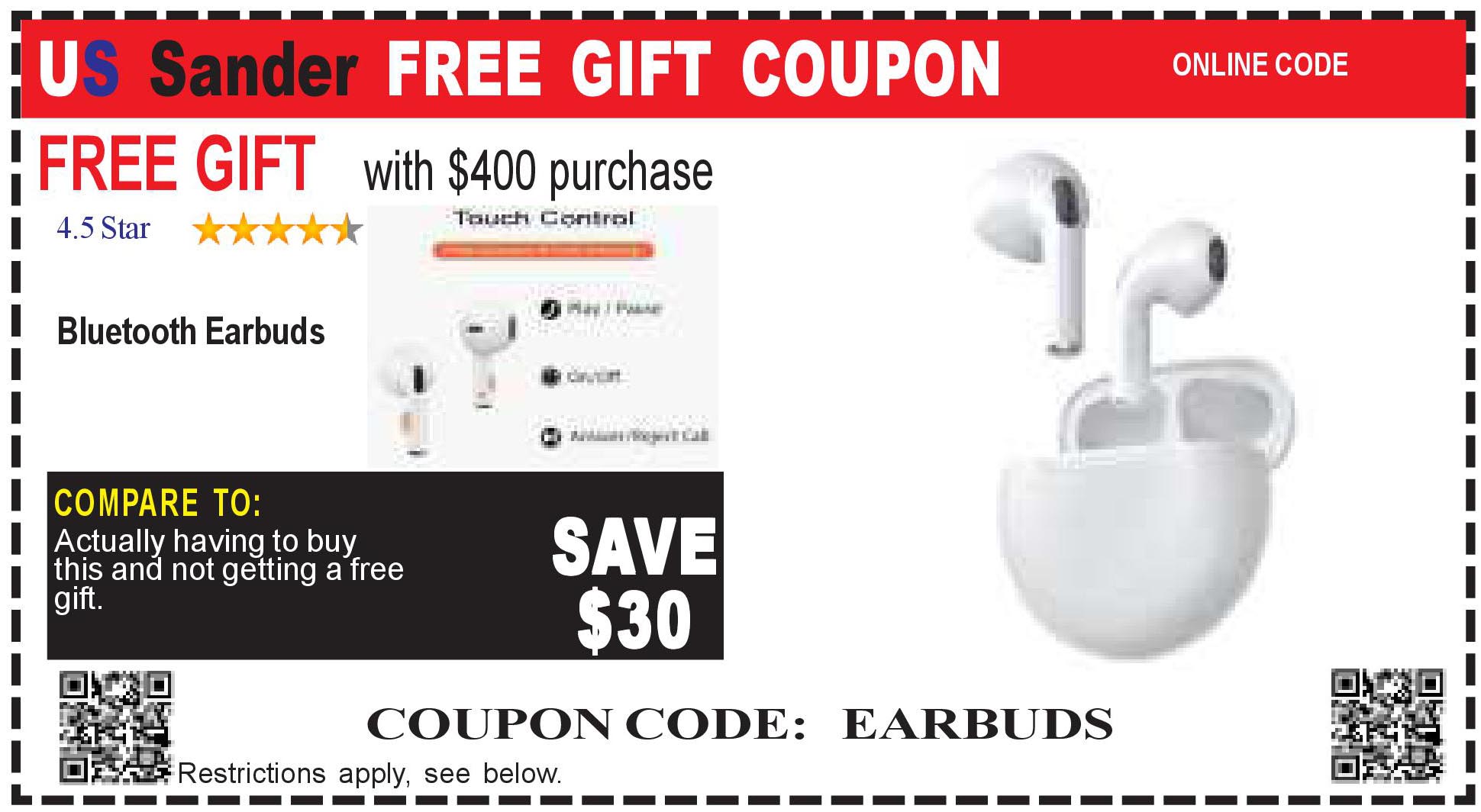 Coupons for Free gifts at US Sander