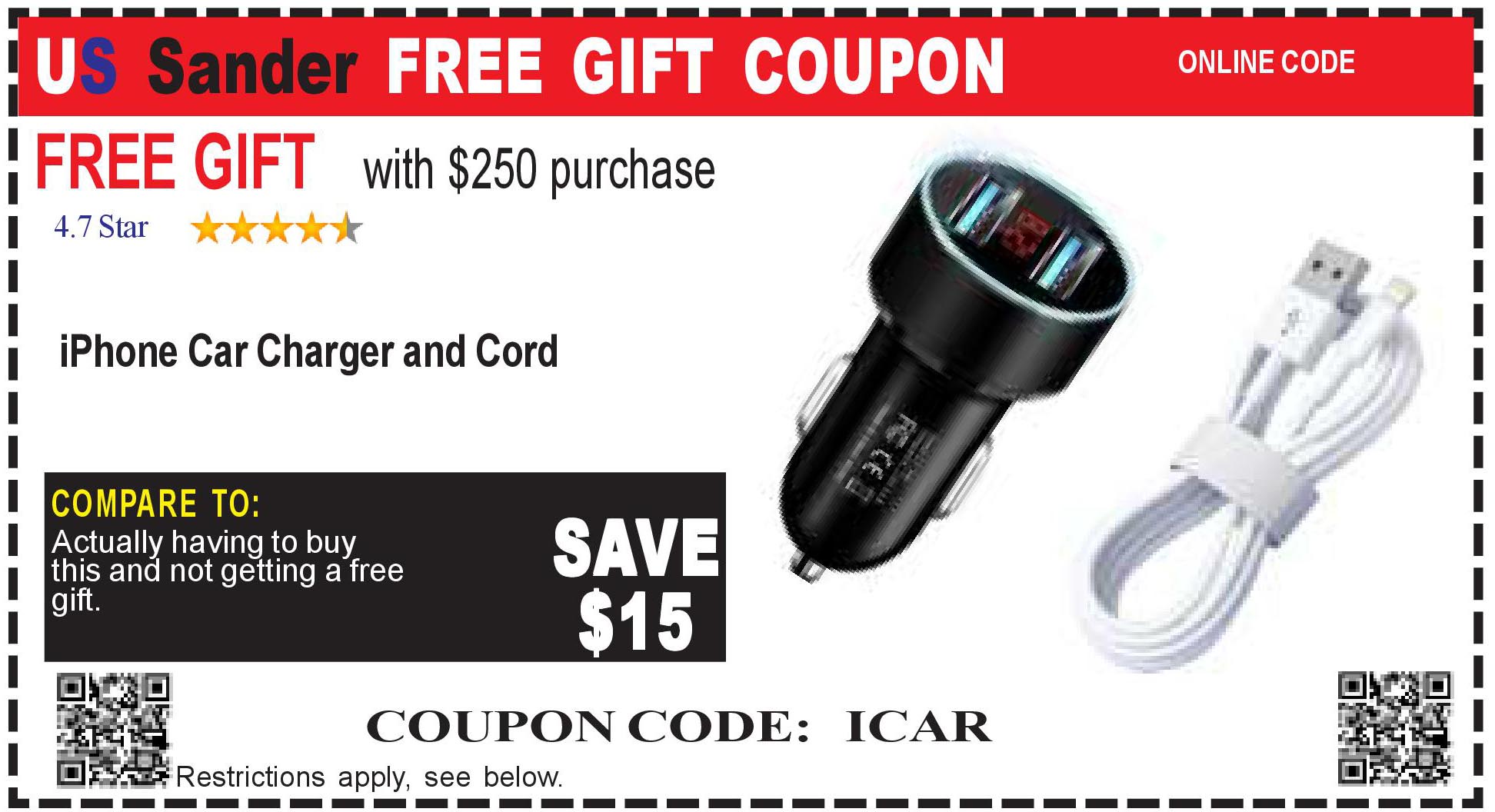 Coupons for Free gifts at US Sander